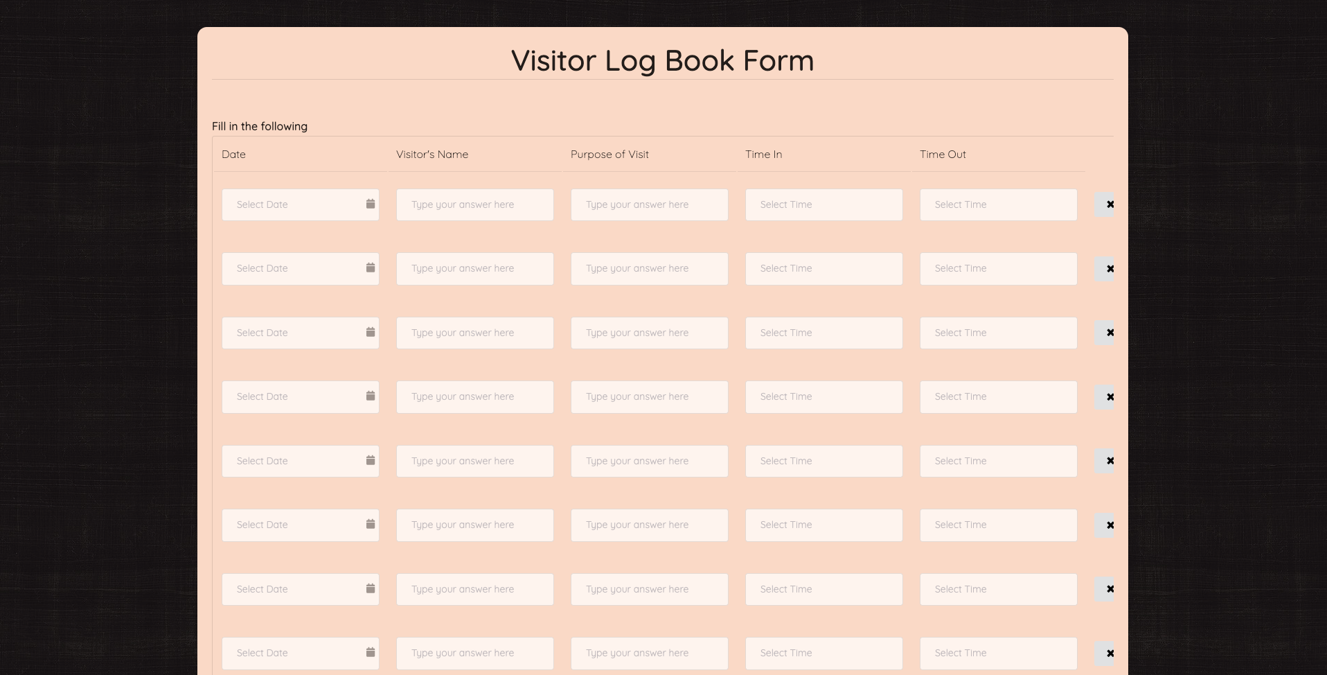 Visitor Log Book Form | Formplus